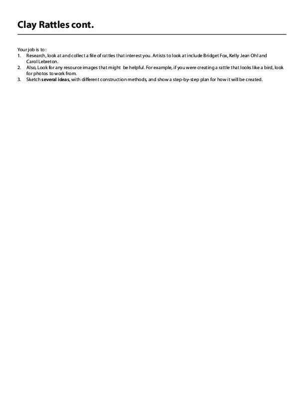 Ceramic Rattle Handout/ Substitute Plan - My Art Lesson