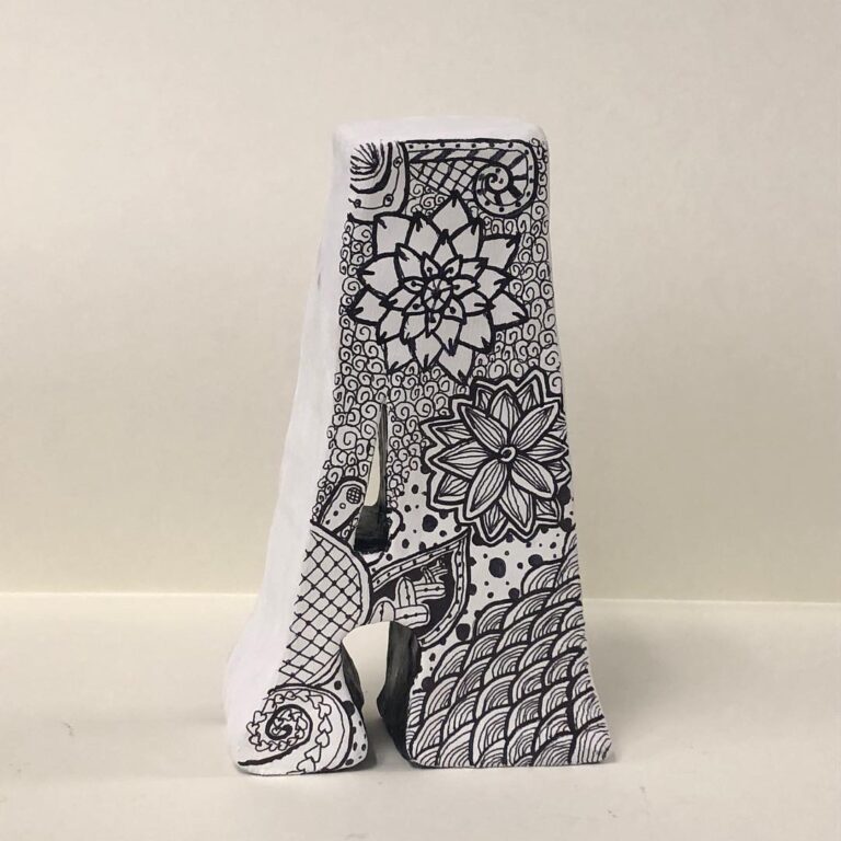 Zentangle Inspired 3D Slab Initial - My Art Lesson